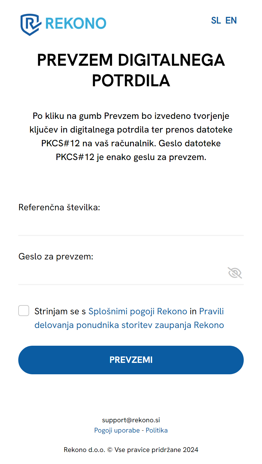 Prevzem kvalificiranega digitalnega potrdila – Posita